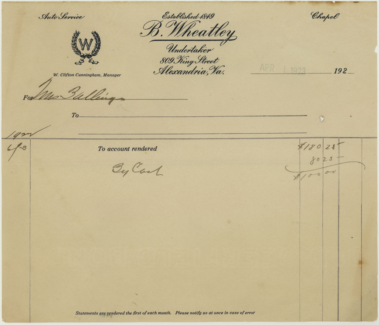 Ten 1870-1923 Receipts That Tell The Story of Alexandria, Virginia