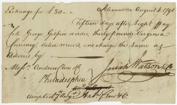 1790 Check to George Gilpin from Josiah Watson — Alexandria, Virginia
