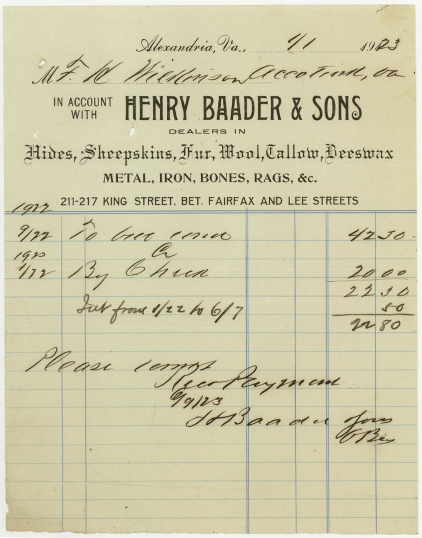 Ten 1870-1923 Receipts That Tell The Story of Alexandria, Virginia